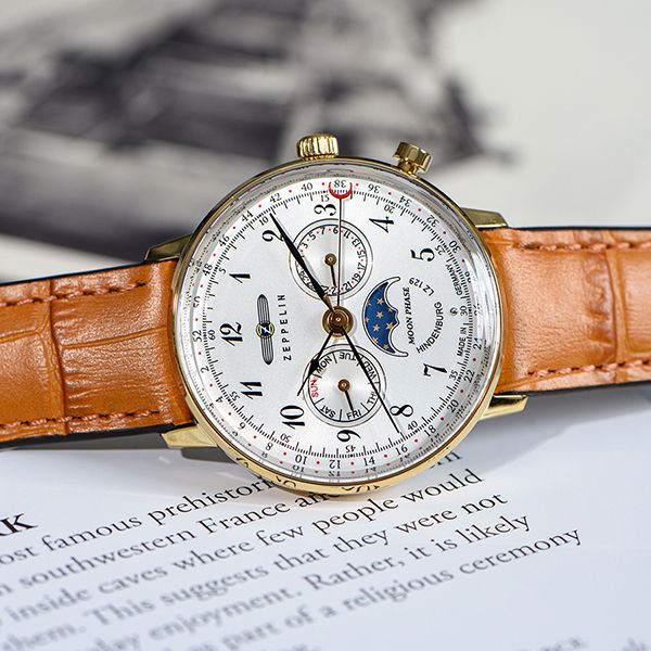 Đồng Hồ Nam Zeppelin LZ 129 Hindenburg Moonphase 70391 Màu Vàng Đồng
