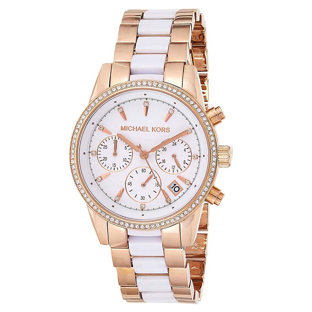 Đồng Hồ Nữ Michael Kors Chronograph Quartz MK6324 Màu Vàng - Trắng